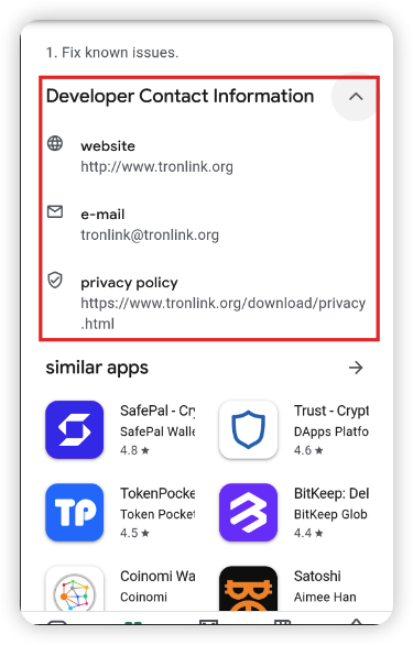 Fake App scam – TronLink Support